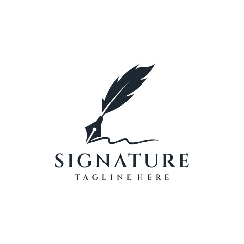 Feather quill pen golden ink logo Royalty Free Vector Image