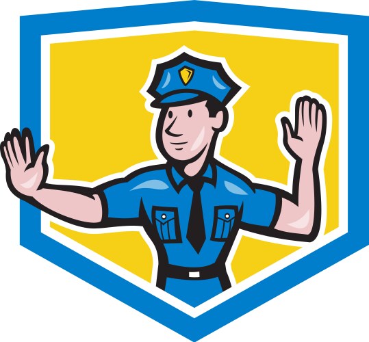 Traffic policeman stop hand signal cartoon Vector Image