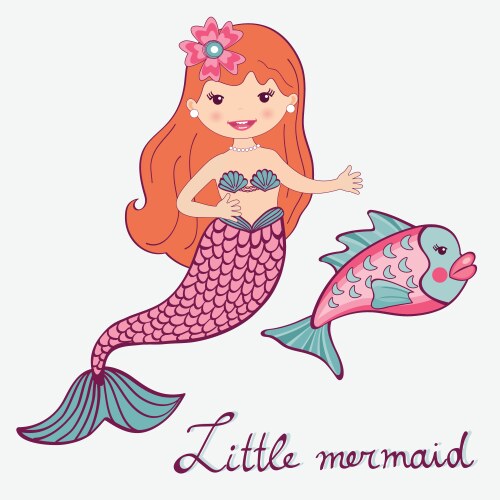 Little mermaid and big fish Royalty Free Vector Image