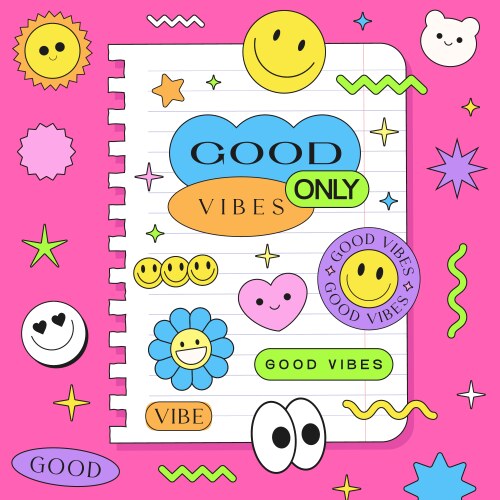 Cute y2k notebook paper page template cool note Vector Image