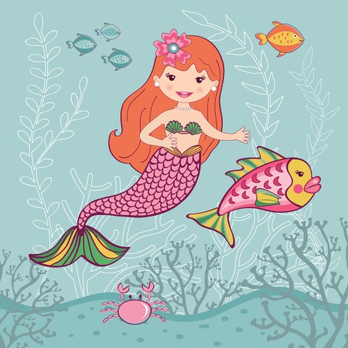 Cute cartoon little mermaid siren sea theme Vector Image