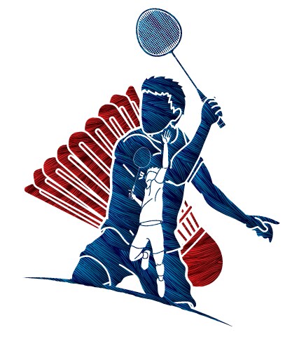 Group badminton players action cartoon graphic Vector Image