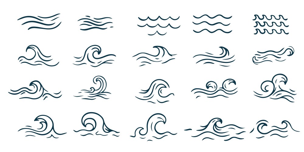 Set of line water waves Royalty Free Vector Image