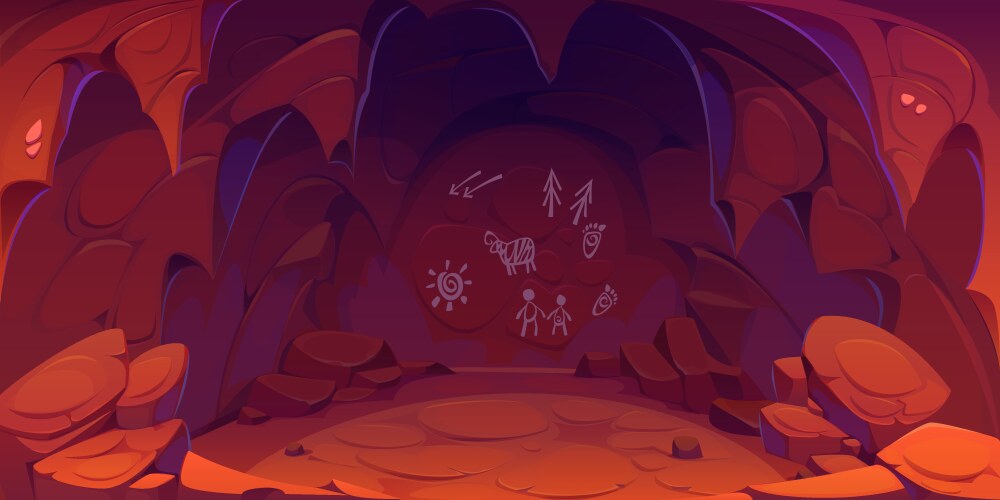 Prehistoric cave with animal drawings on wall Vector Image
