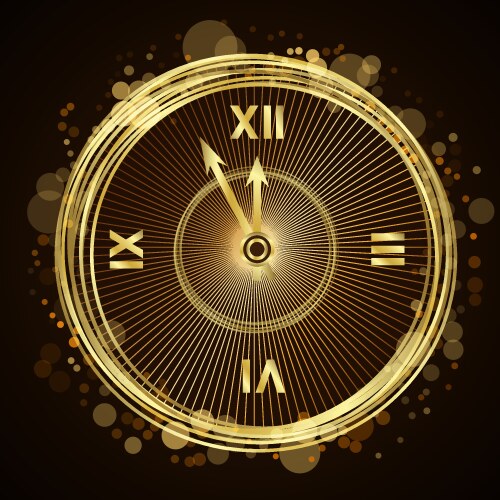 Gold new year clock on a transparent background Vector Image