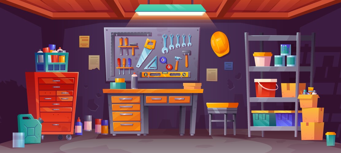 Workshop room with easel and tools for art design Vector Image
