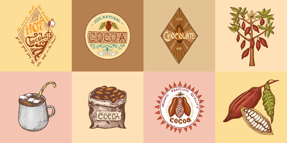Cocoa beans and hot chocolate logos modern Vector Image