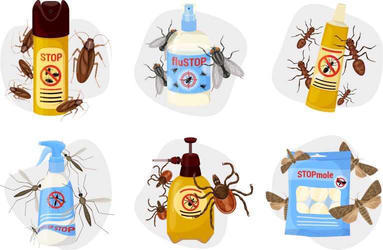 Harmful insects cartoon icon set Royalty Free Vector Image