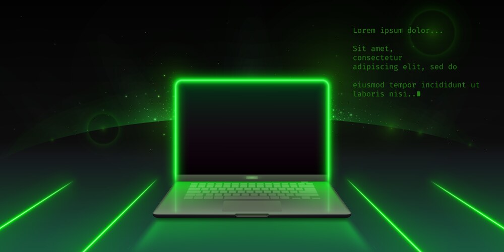3d neon laptop screen digital mockup background Vector Image