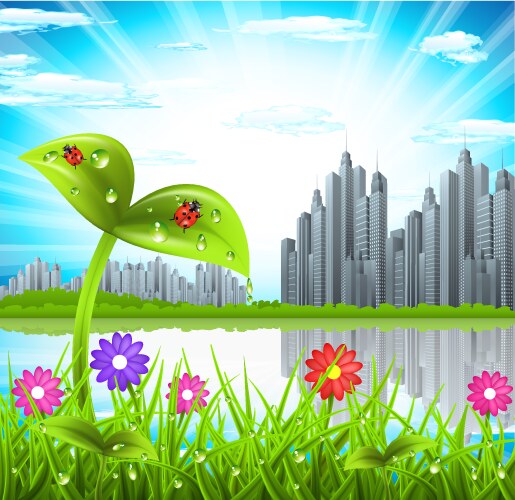 City downtown in summer Royalty Free Vector Image