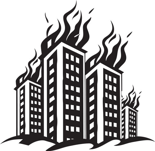 Conflagration crisis building on fire black logo Vector Image