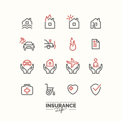 Various types of insurance set life Royalty Free Vector
