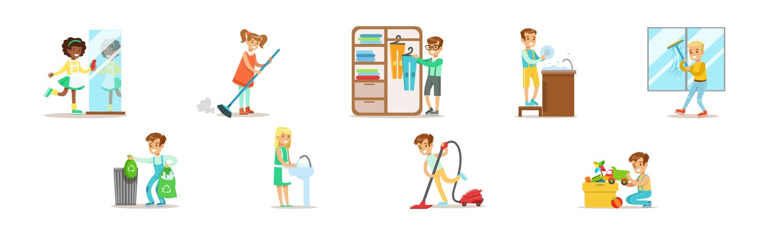 Children helping their parents with housework Vector Image