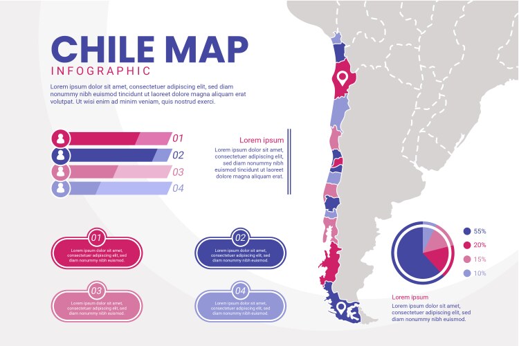 Linear chile map infographic Royalty Free Vector Image
