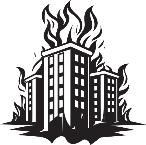 Emergency emblem burning building black logo Vector Image