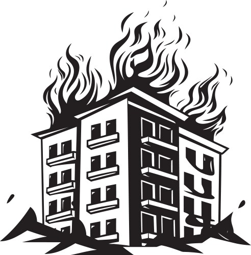 Blaze alert building on fire black logo icon Vector Image