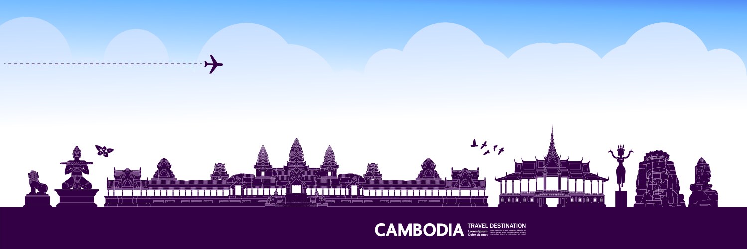 Cambodia landmarks and culture object set Vector Image