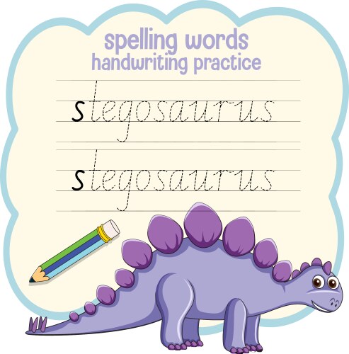 Spelling words dinosaur handwriting practice Vector Image