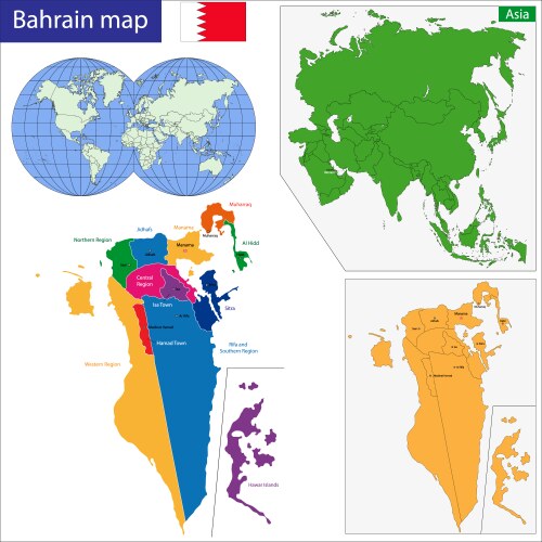 Travel to bahrain manama set cultural symbols Vector Image