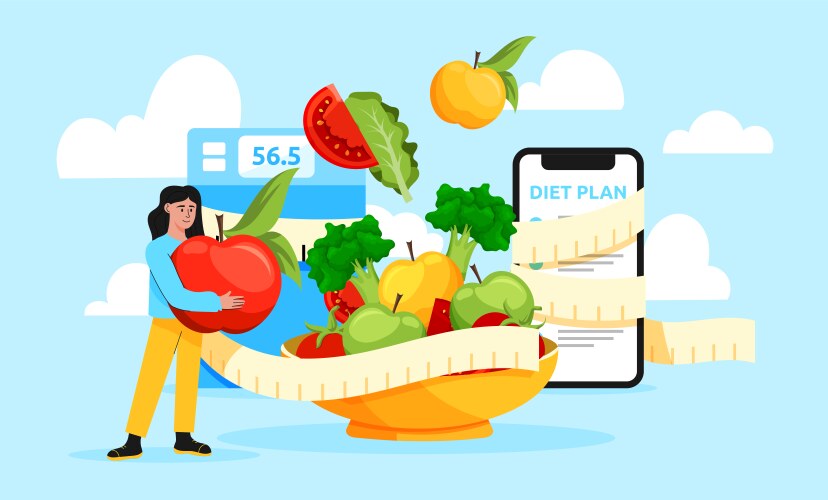 Eating healthy food cartoon nutrition with fresh Vector Image