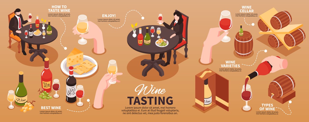 Wine tasting isometric infographics with glasses Vector Image