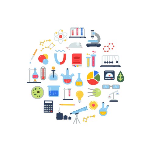 Science elements cartoon set Royalty Free Vector Image