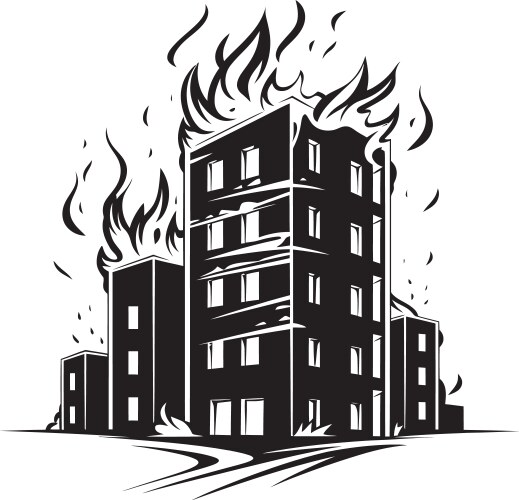 Disaster response building on fire black logo Vector Image