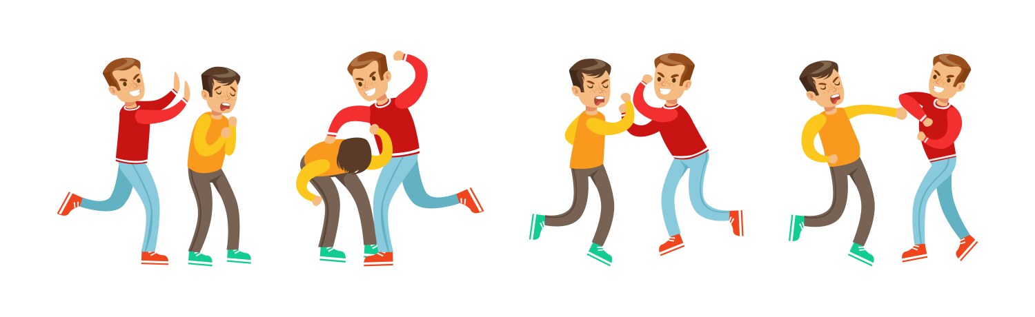 Two boys fist fighting and beating each other Vector Image