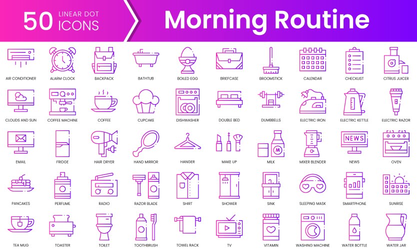Set of morning routine icons linear style icon Vector Image