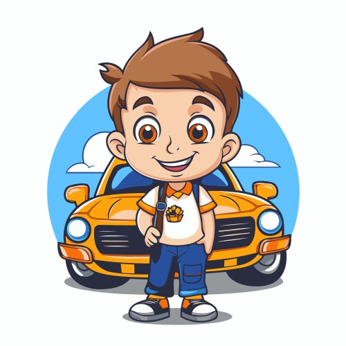 Cartoon boy driving a toy car on white background Vector Image