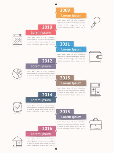 Vertical timeline with time indication pictograms Vector Image