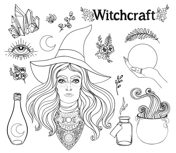 Witchcraft circular symbols magical spell circle Vector Image