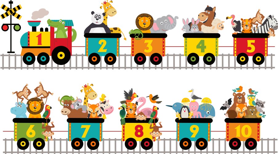 Preschool kids with train numbers Royalty Free Vector Image