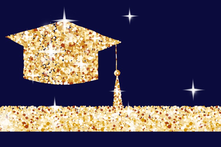 Graduation ceremony banner with golden graduate Vector Image