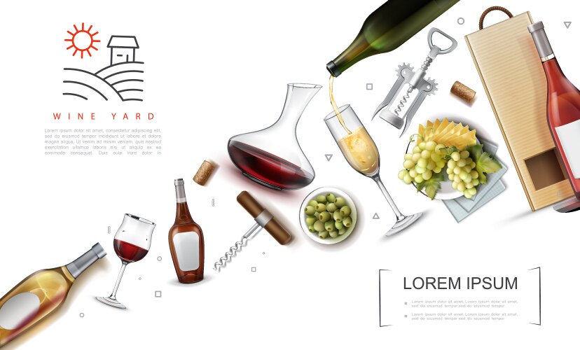 Realistic winemaking elements collection Vector Image