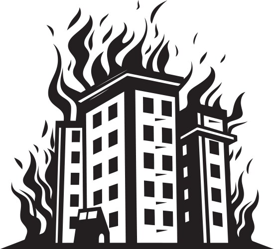 Emergency evacuation burning building black logo Vector Image