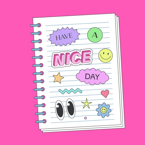 Cute y2k notebook paper page template cool note Vector Image