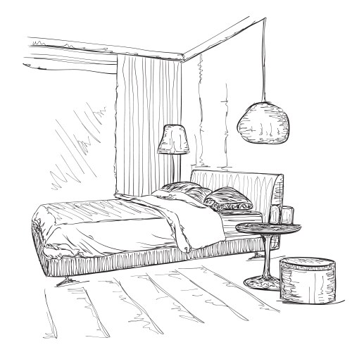 Set of beds drawing sketch style Royalty Free Vector Image