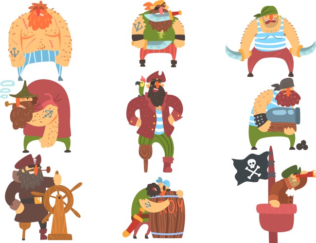 Flat design pirate characters set Royalty Free Vector Image