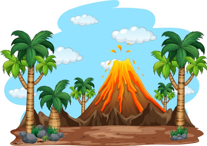 Volcanic eruption outdoor scene background Vector Image