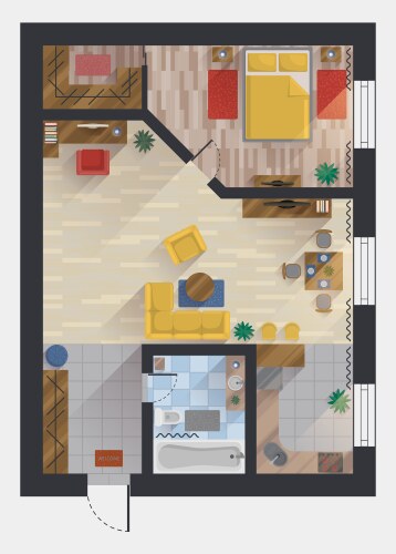 Small studio apartment cartoon plan Royalty Free Vector