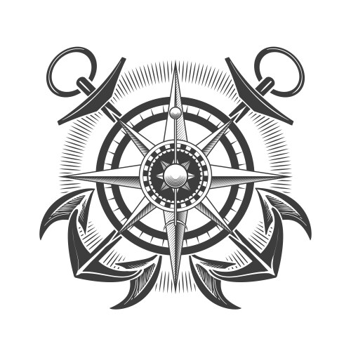 Anchor with compass engraving Royalty Free Vector Image