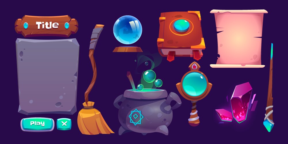 Interface for magic game cartoon design elements Vector Image