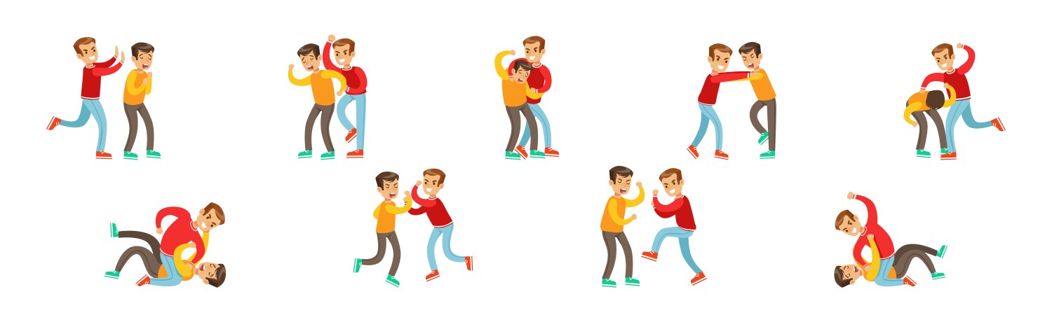 Two boys fist fighting and beating each other Vector Image