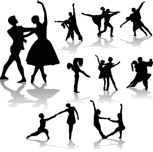 Silhouettes of couples dancing ballroom dance Vector Image