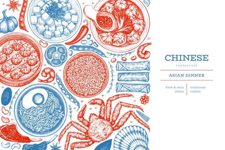Chinese cuisine design template hand drawn asian Vector Image