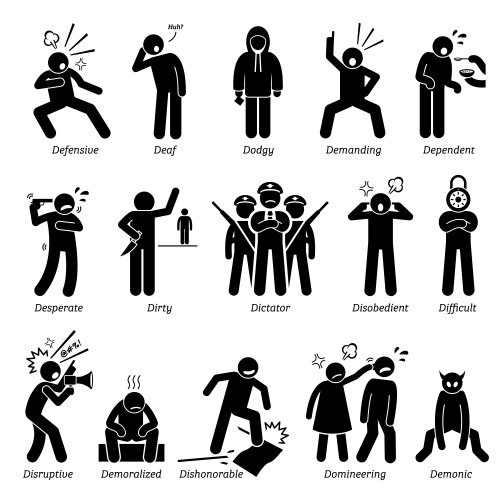 Negative bad personalities character traits stick Vector Image