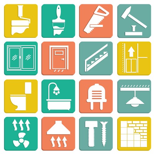Retro flat house icons and symbols set Royalty Free Vector
