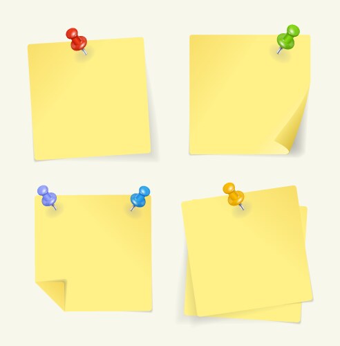 Notes colored sticky papers with pin clips memo Vector Image