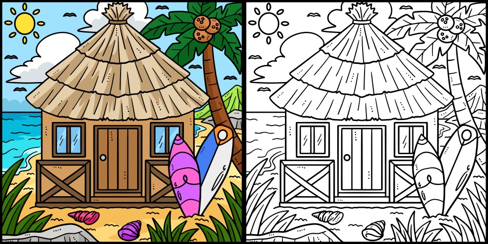 Beach summer coloring page colored Royalty Free Vector Image